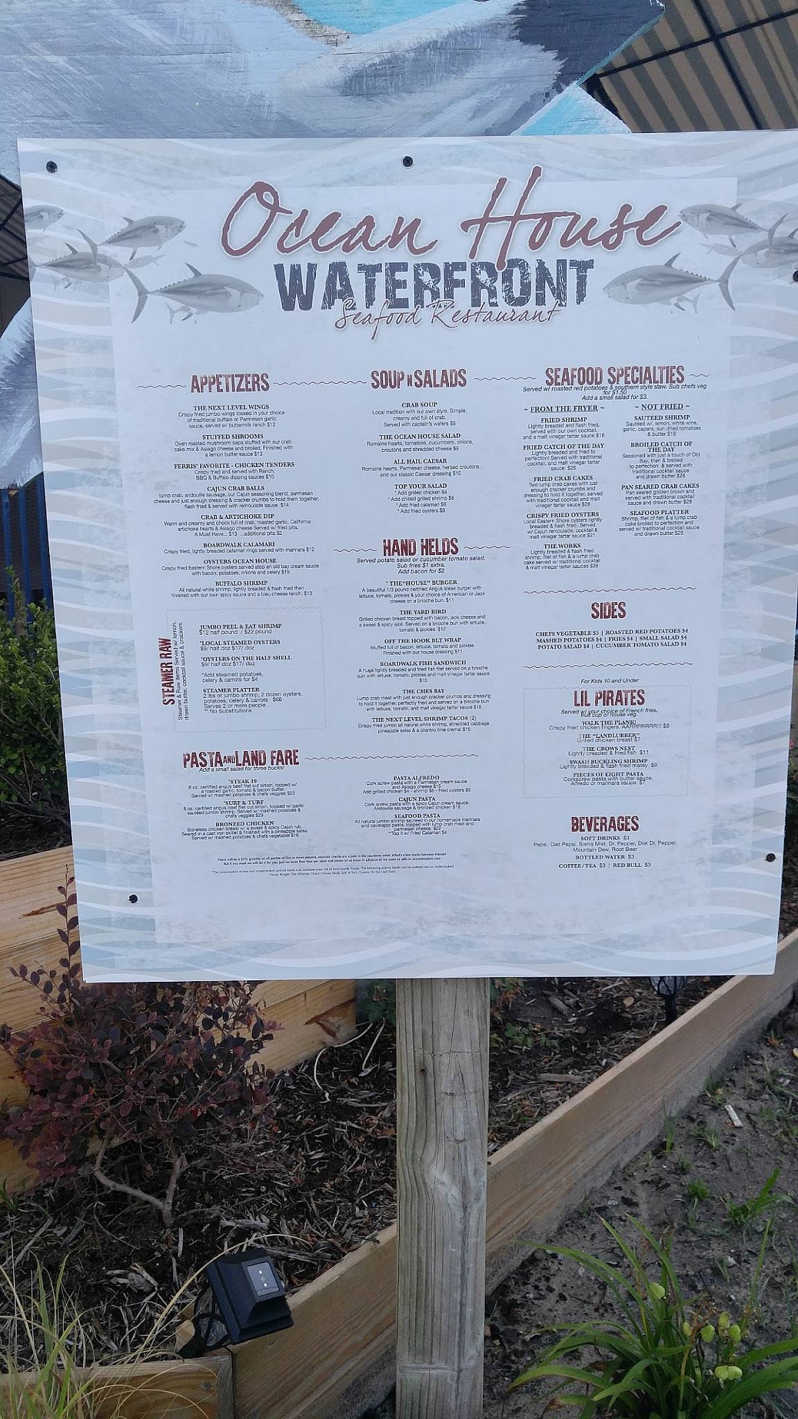 Menu at Ocean House Waterfront Seafood restaurant, Virginia Beach