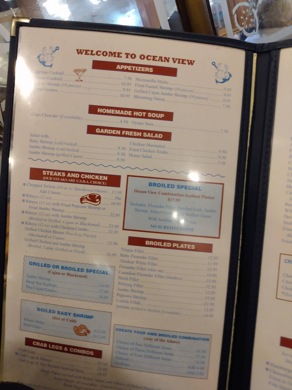 Menu at Ocean View Seafood restaurant, Lexington