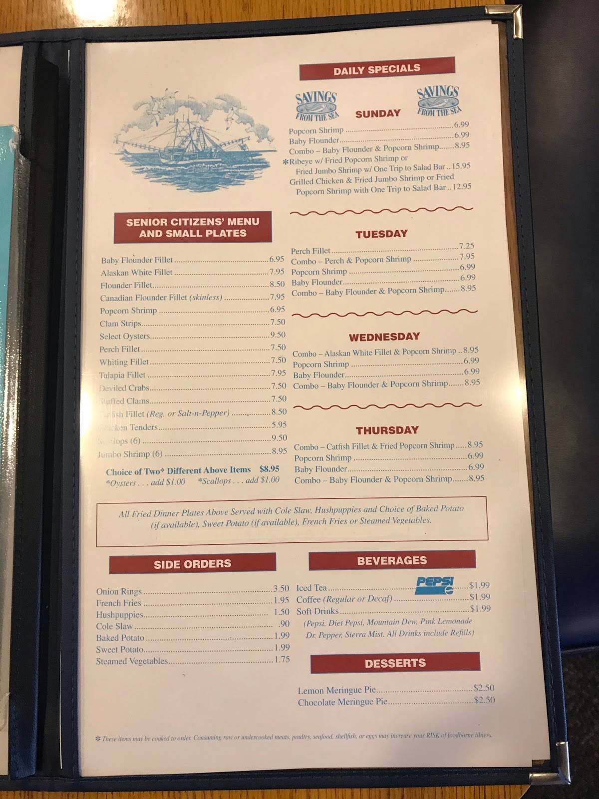 Menu at Ocean View Seafood restaurant, Lexington
