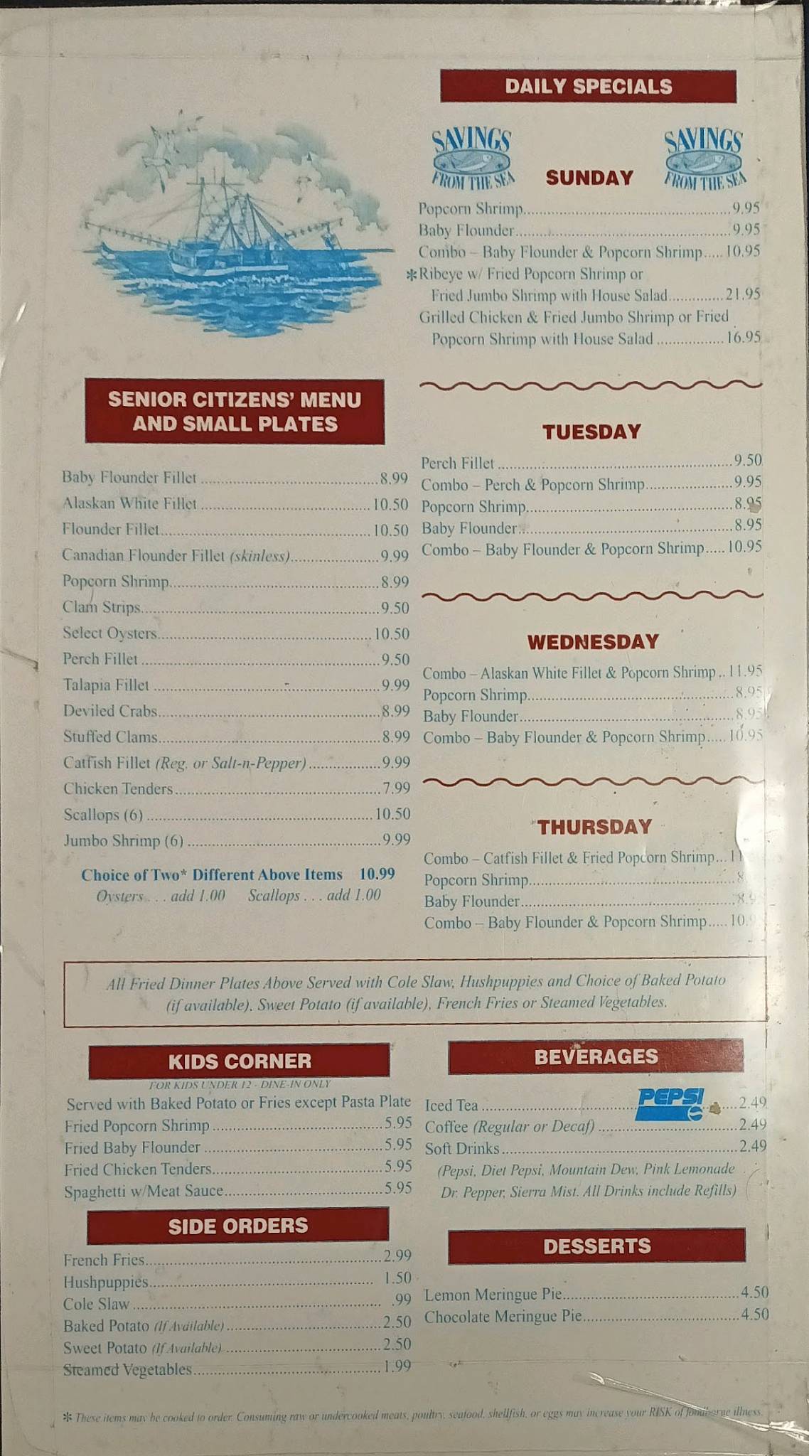 Menu at Ocean View Seafood restaurant, Lexington