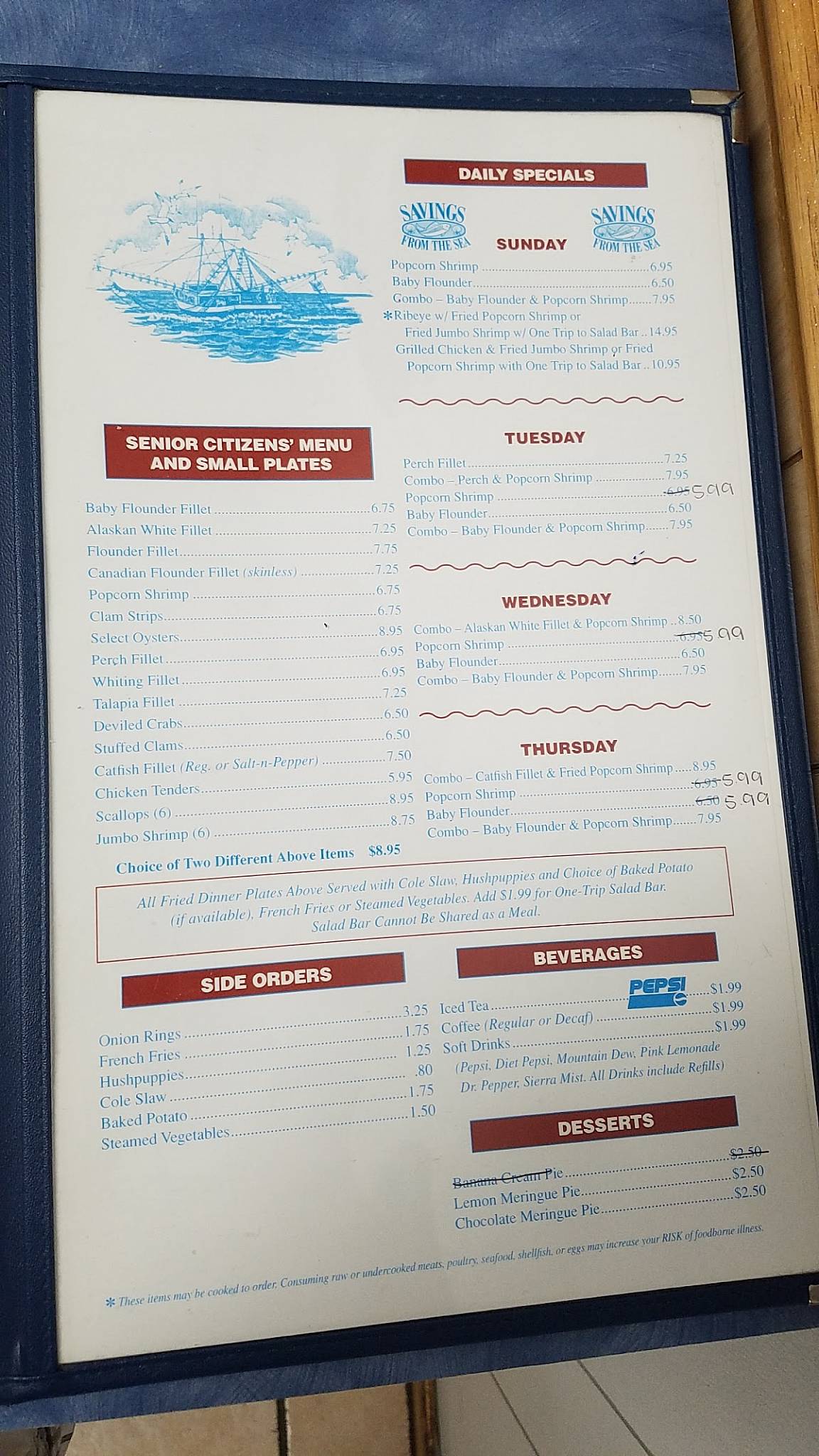 Menu at Ocean View Seafood restaurant, Lexington