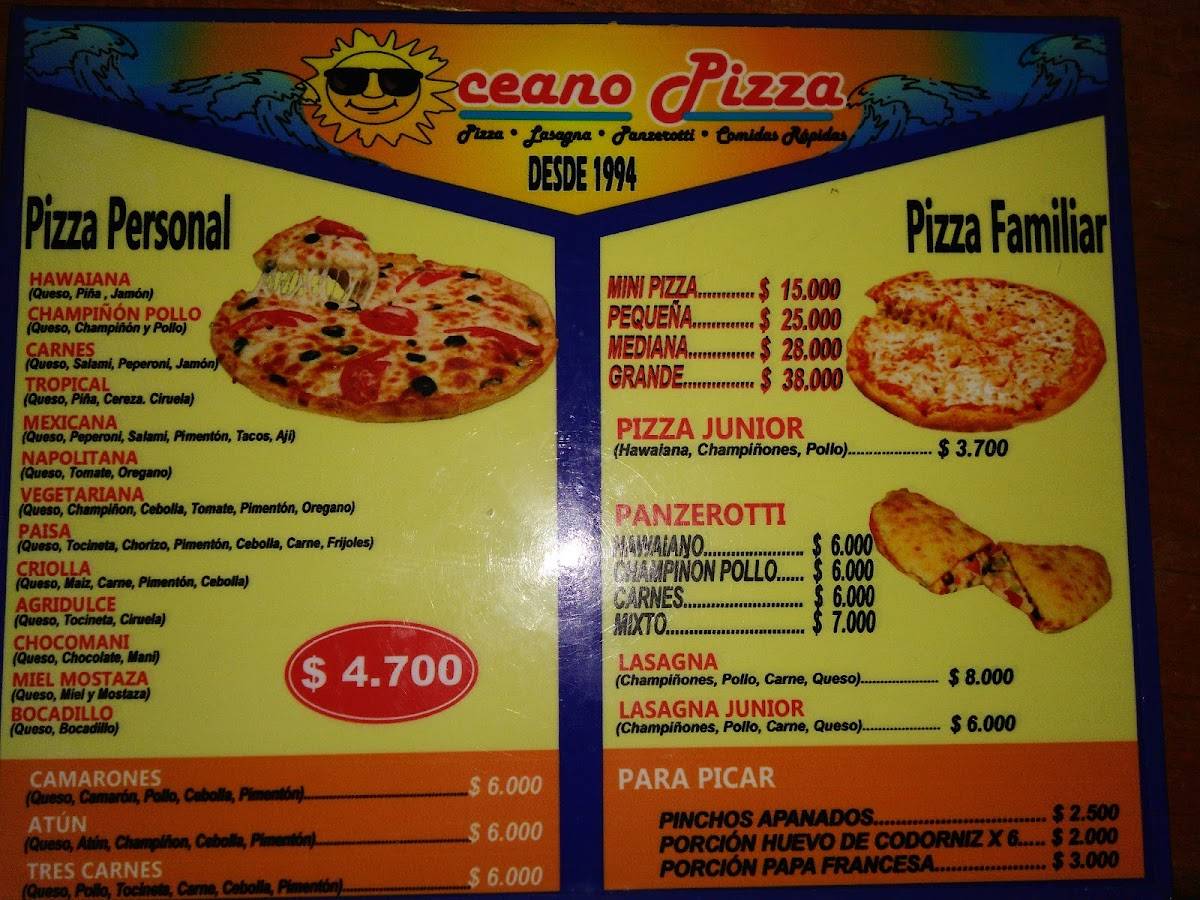 Carta del restaurante Oceano Pizza, Facatativá