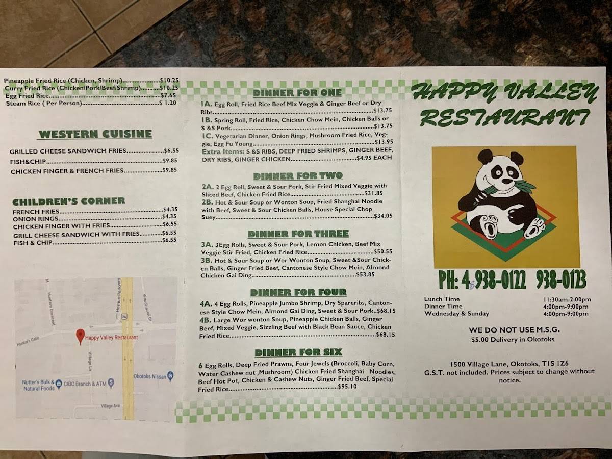 Menu at Happy Valley Restaurant, Okotoks, Village Ln