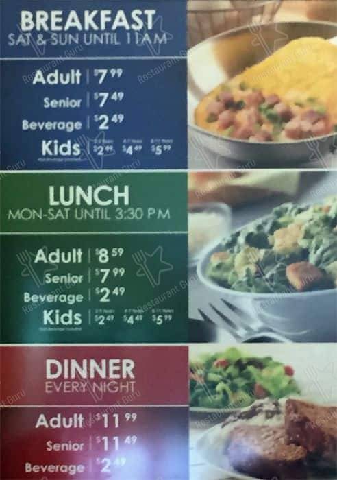 Menu at Old Country Buffet restaurant, Lynnwood