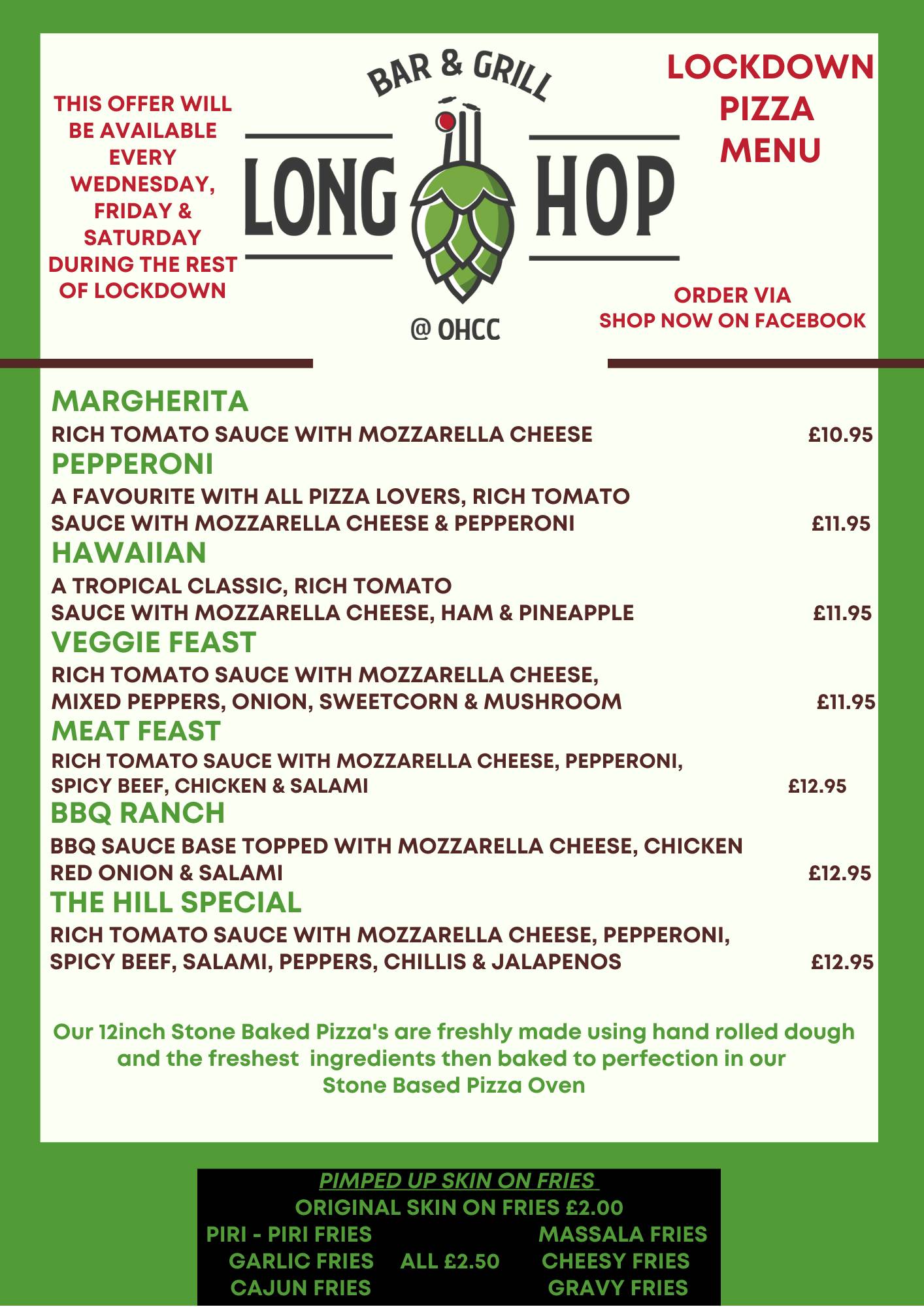 Menu at Old Hill Cricket Club, Cradley Heath