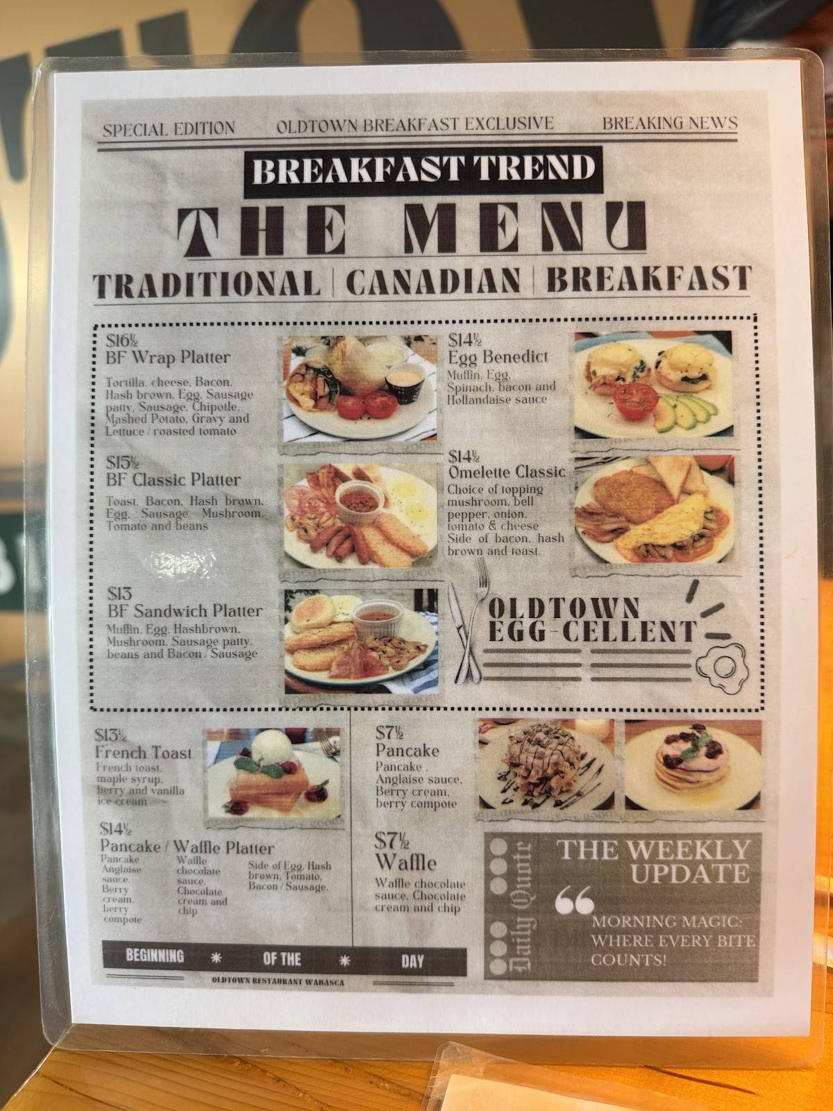 Menu at Old Town Restaurant & Bar, Wabasca-Desmarais