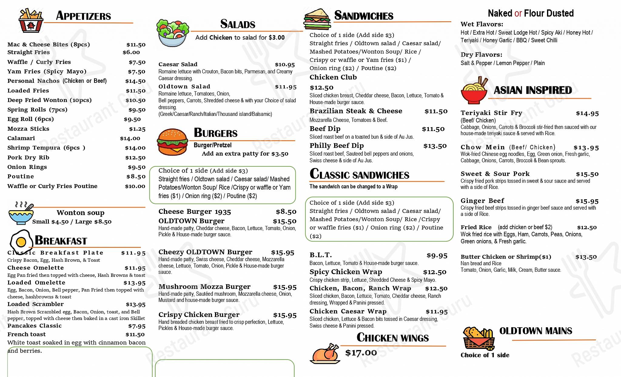 Menu at Old Town Restaurant & Bar, Wabasca-Desmarais
