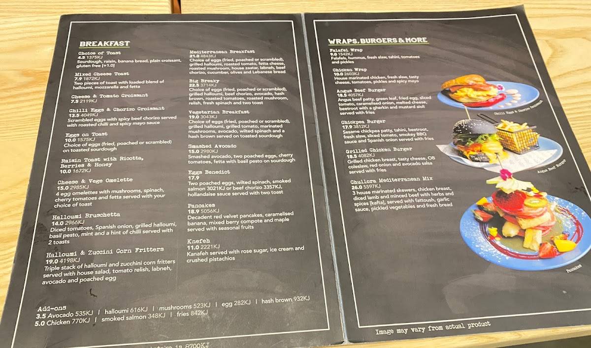 Menu at Oliver brown chullora cafe, Chullora