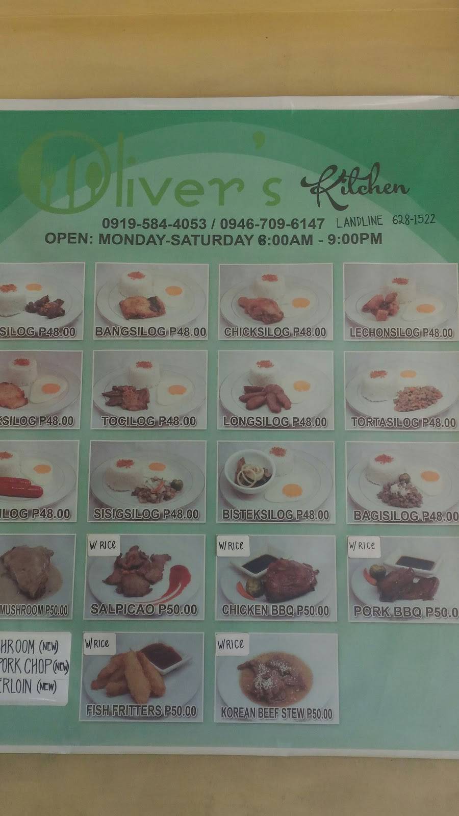 Menu at Oliver's Kitchen cafeteria, Tarlac City, FHGP+CHM