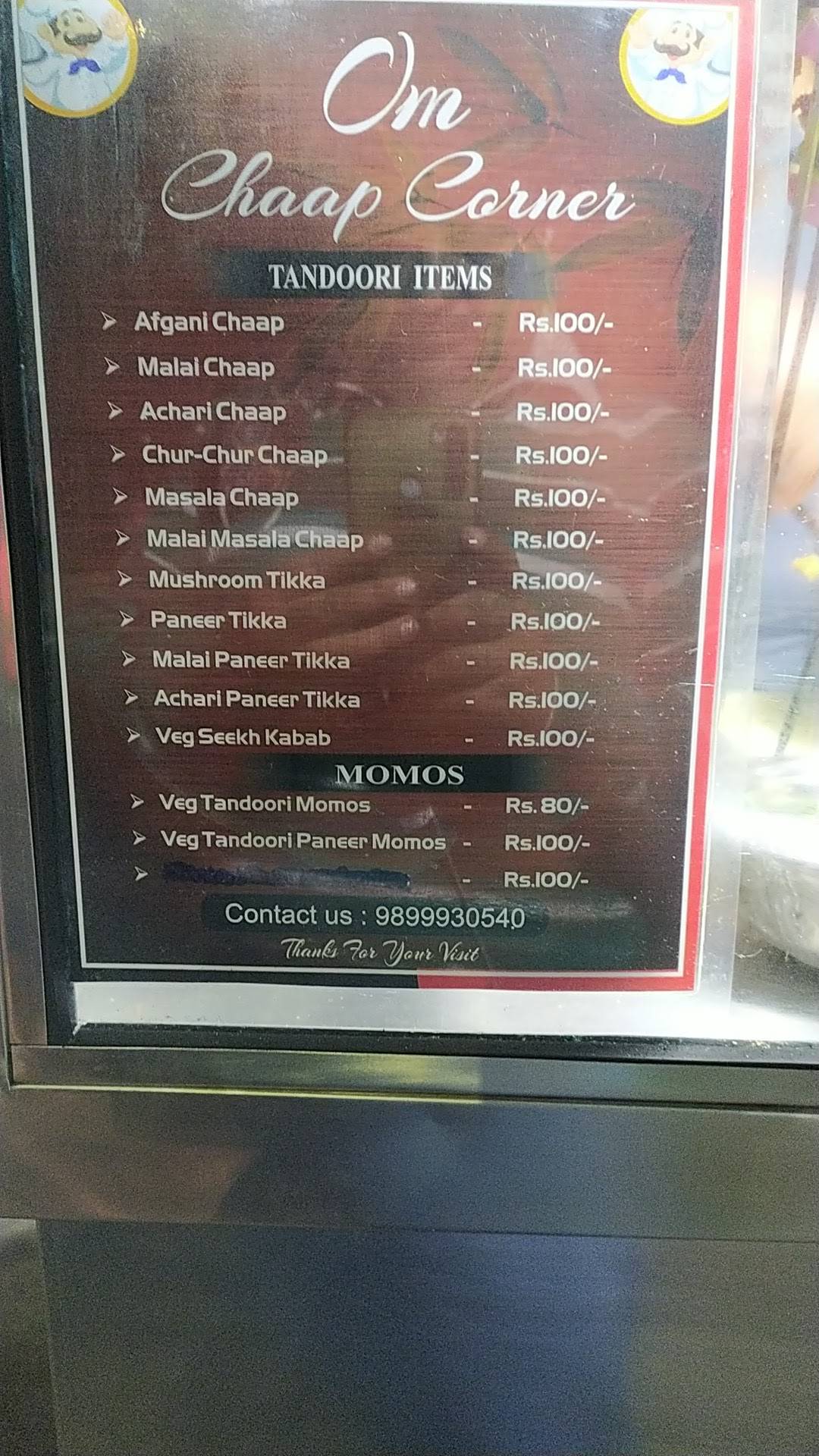 Menu at Om Chaap corner and restaurant, Gurugram