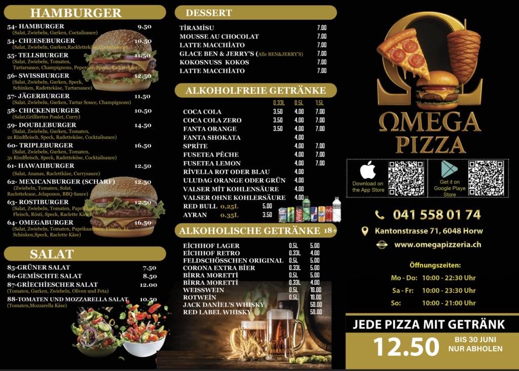 Speisekarte von Omega Pizza, Horw
