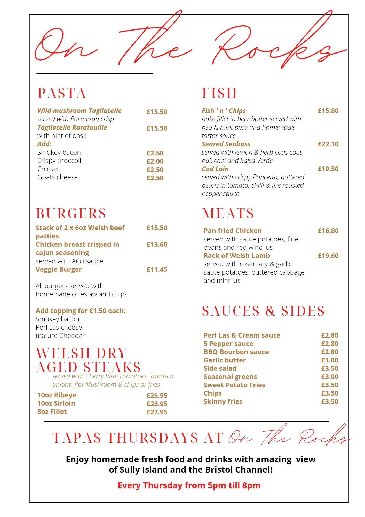 Menu at On The Rocks 'Pink Floyd Bar', Penarth