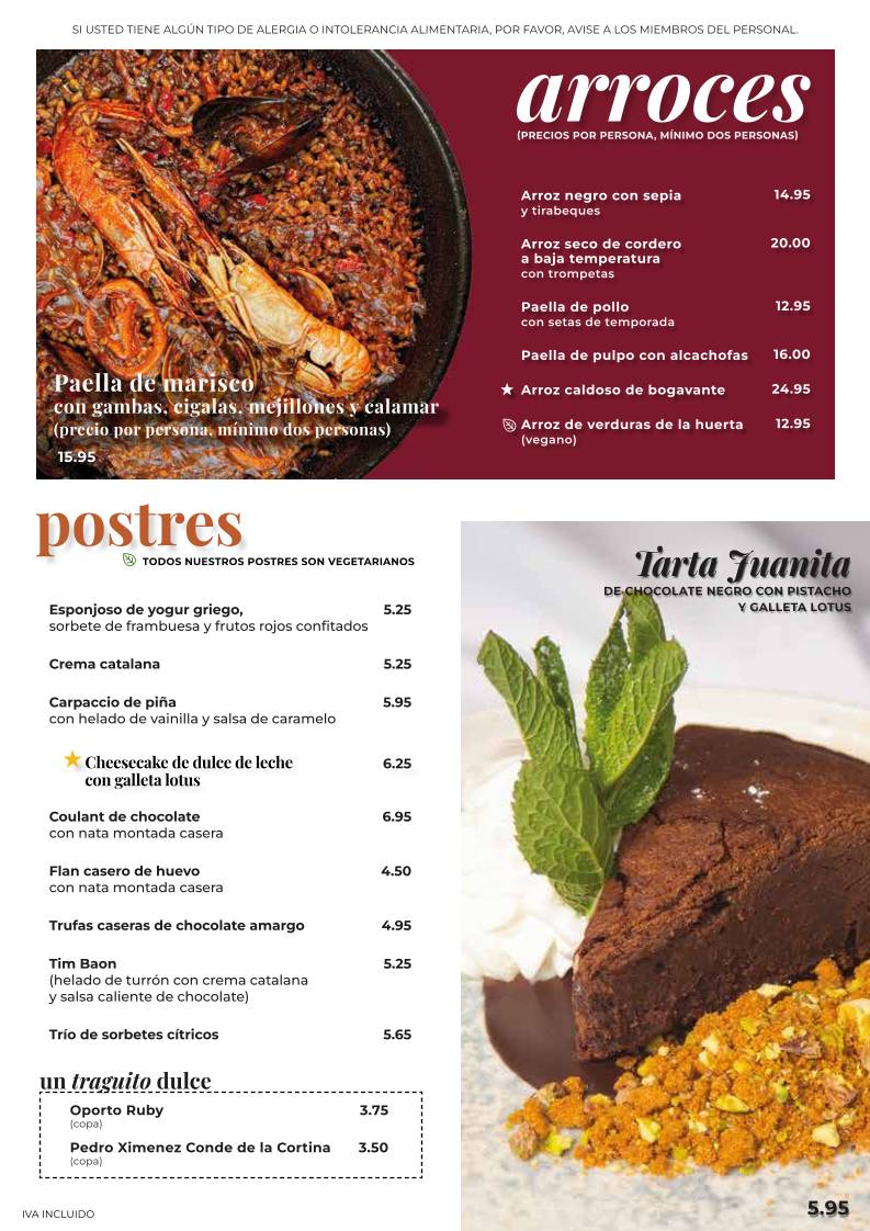 Carta de Ópera Victoria Restaurante, Madrid