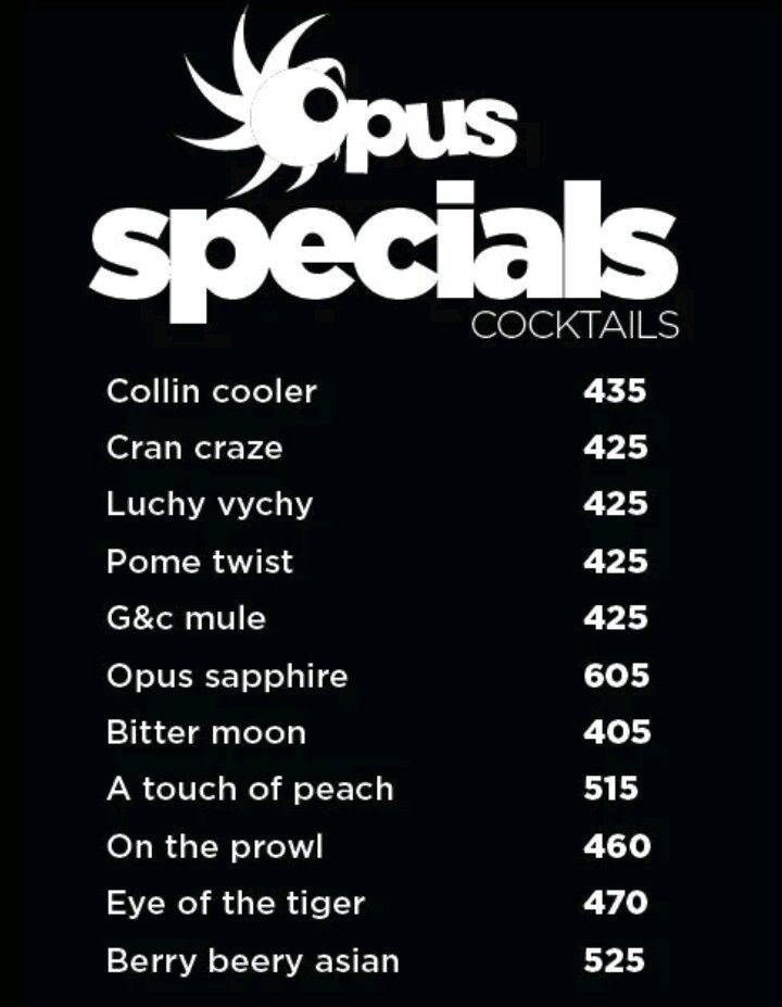 Menu at Opus Super Club, Bengaluru