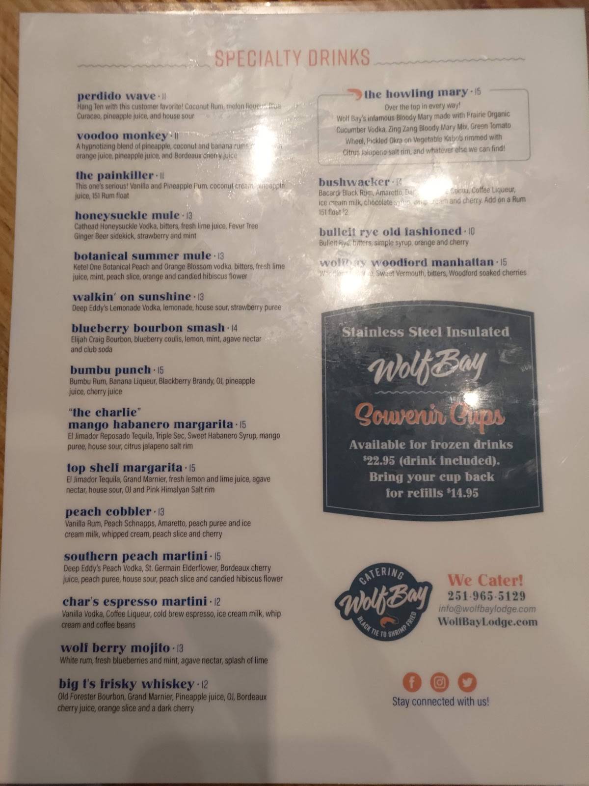 Menu at Wolf Bay Restaurant at Orange Beach, Orange Beach, Perdido ...