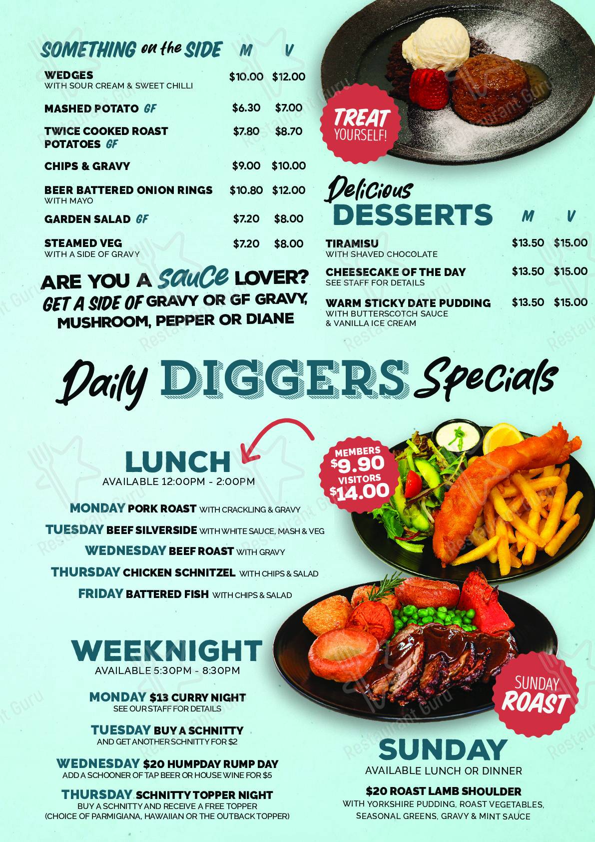 Menu at Orange Ex-Services' Club, Orange