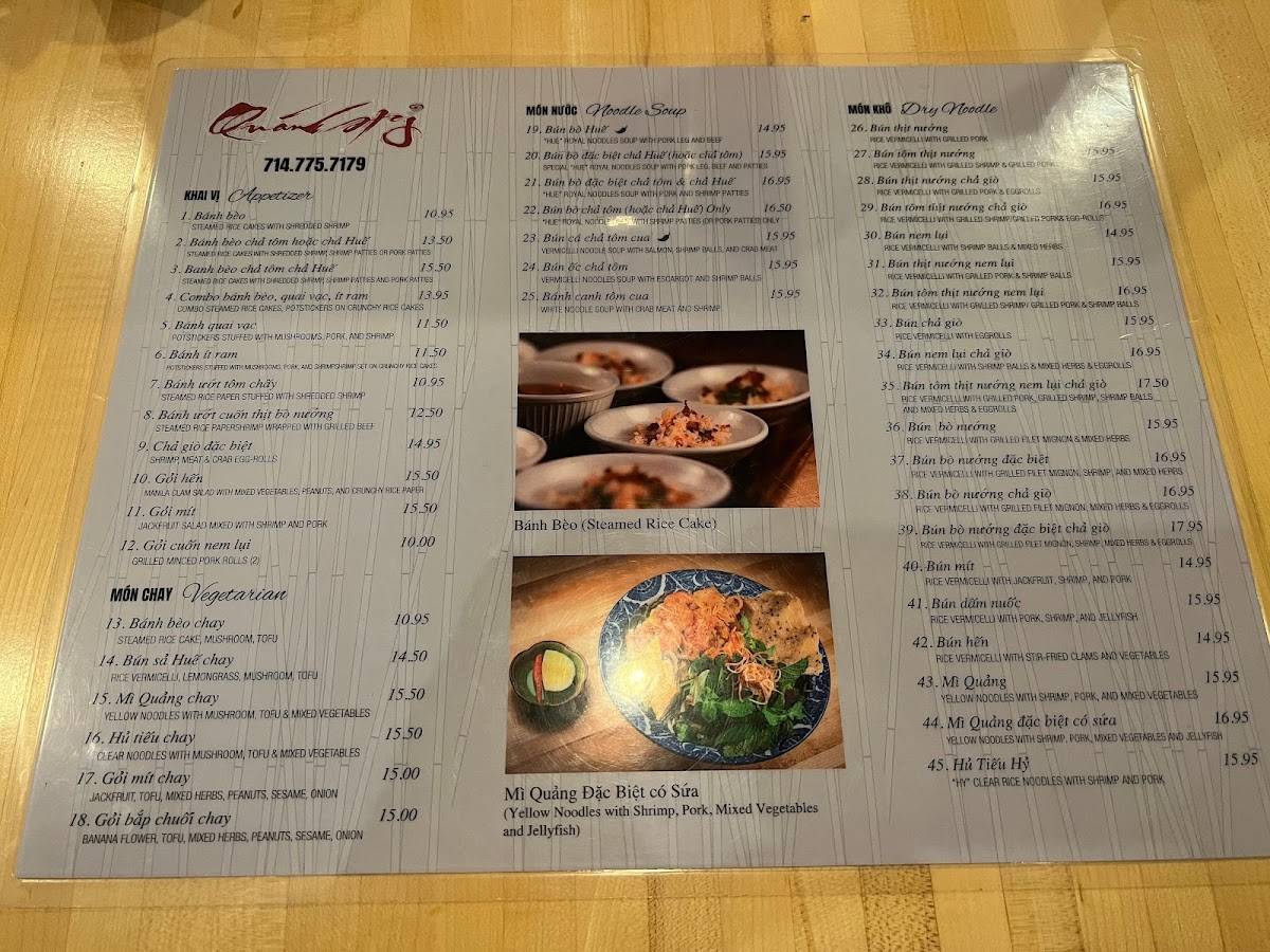 Menu at Quán Hỷ Restaurant, Westminster