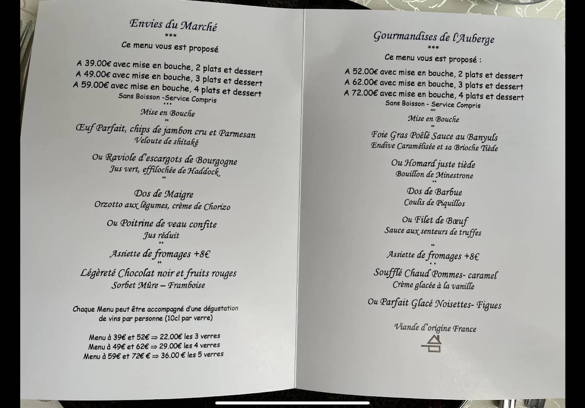 Menu au Auberge de la Baraque, Orcines, 2 Rte de Bordeaux