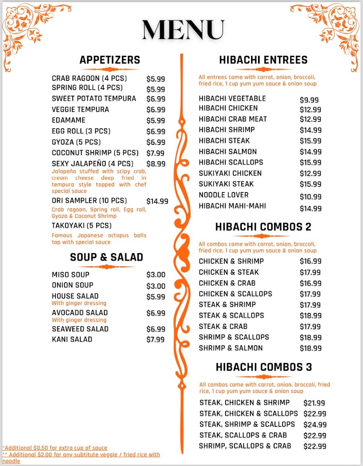 Menu at Ori Hibachi Express restaurant, Mexico
