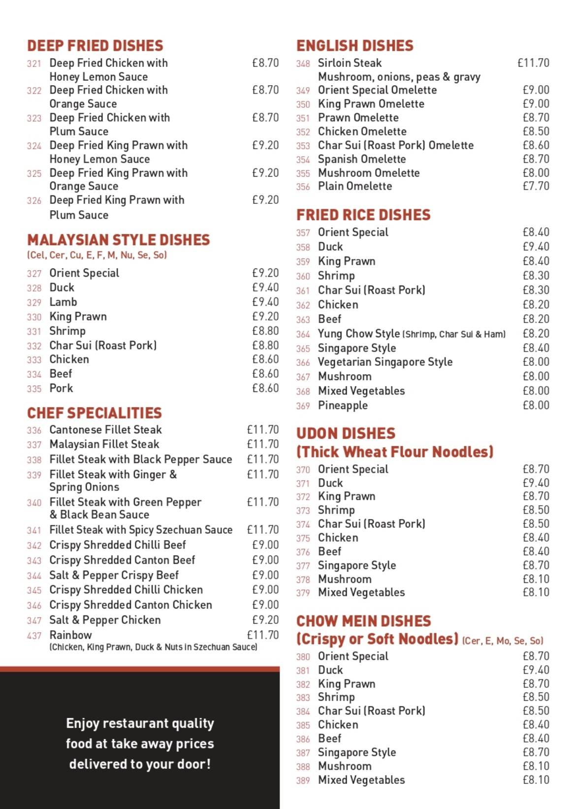 Menu at Orient Chinese Express restaurant, Keighley