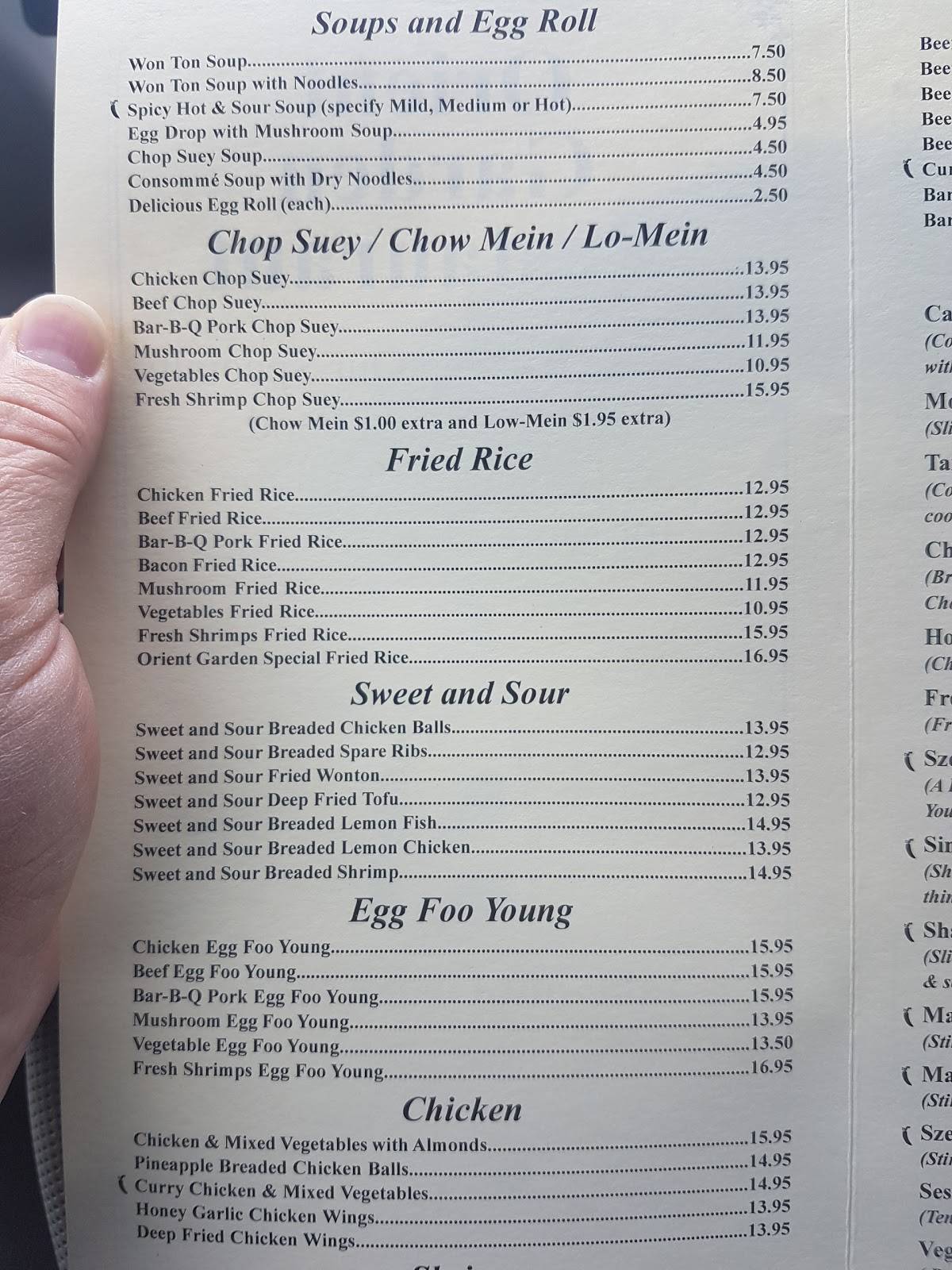 Menu at Orient Garden Restaurant, Temagami
