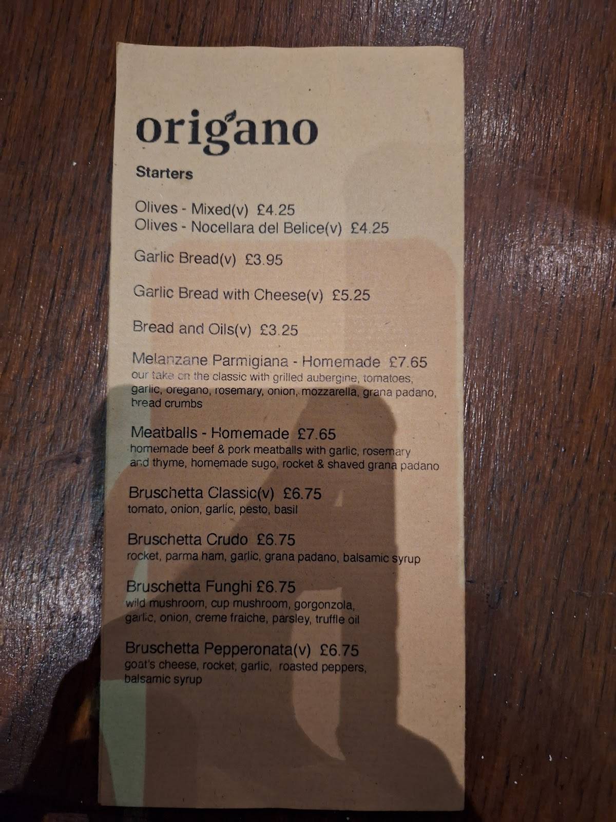 Menu at Origano Cafe & Pizzeria, Edinburgh