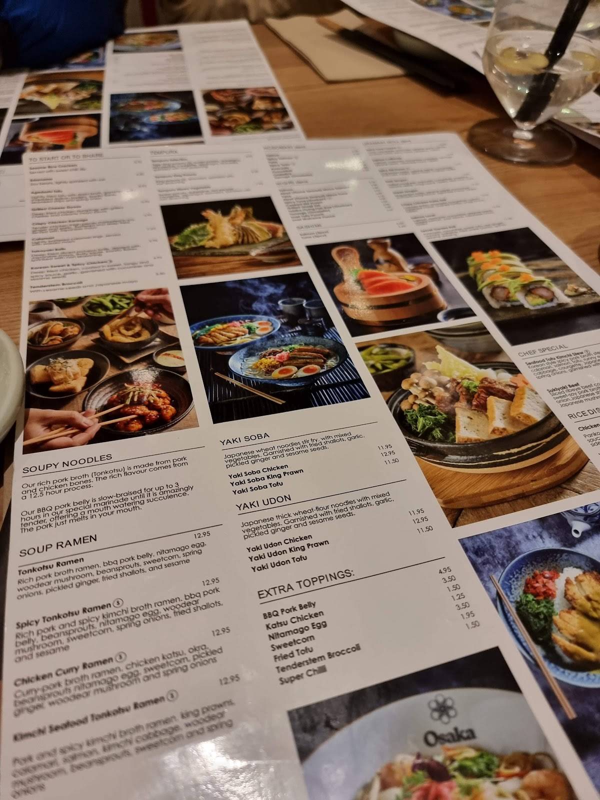 Menu at Osaka Reading restaurant, Reading