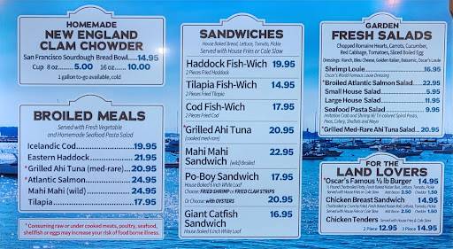 Menu at Oscar's Pier 83 restaurant, Glendale