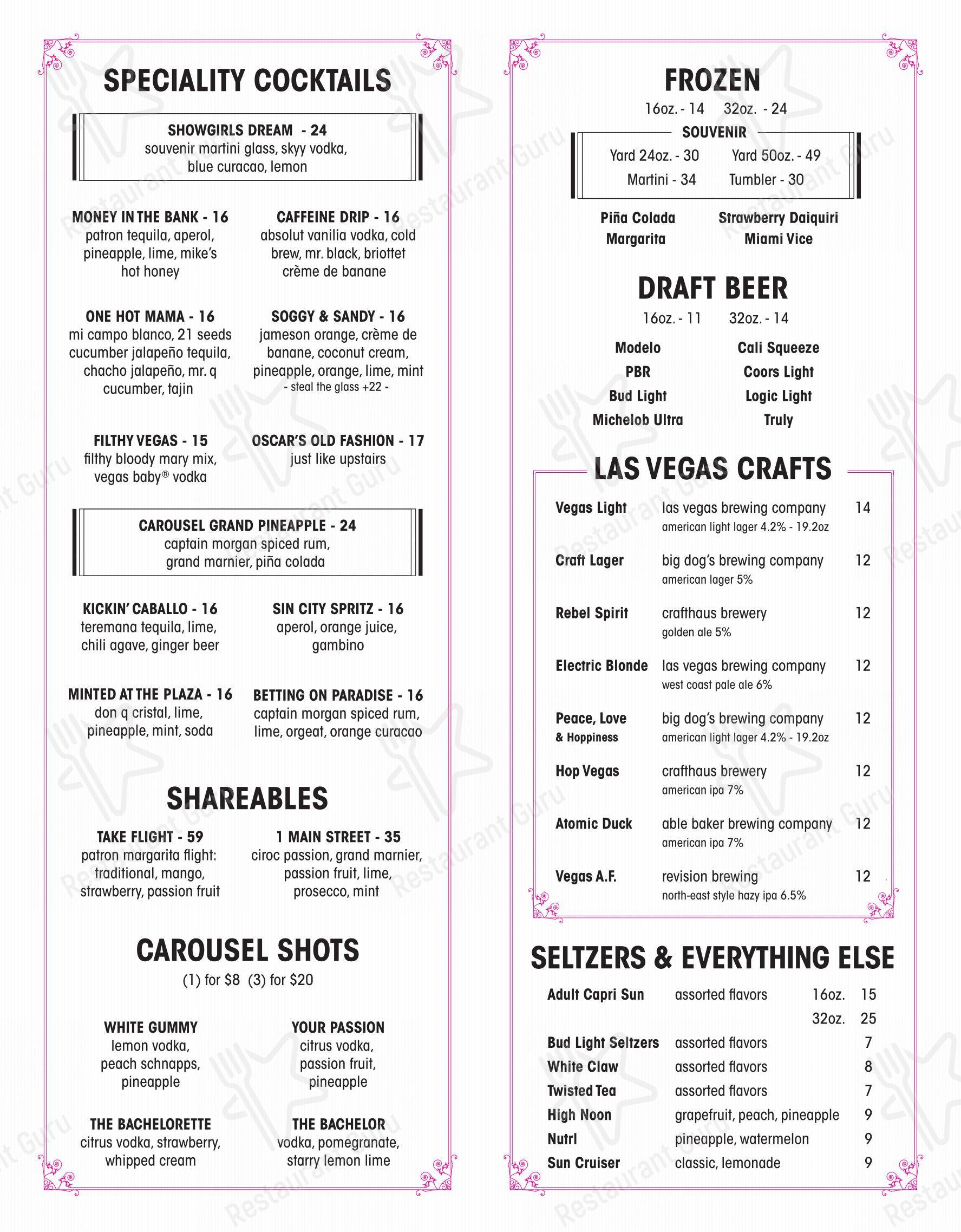 Menu at Oscar's Steakhouse, Las Vegas