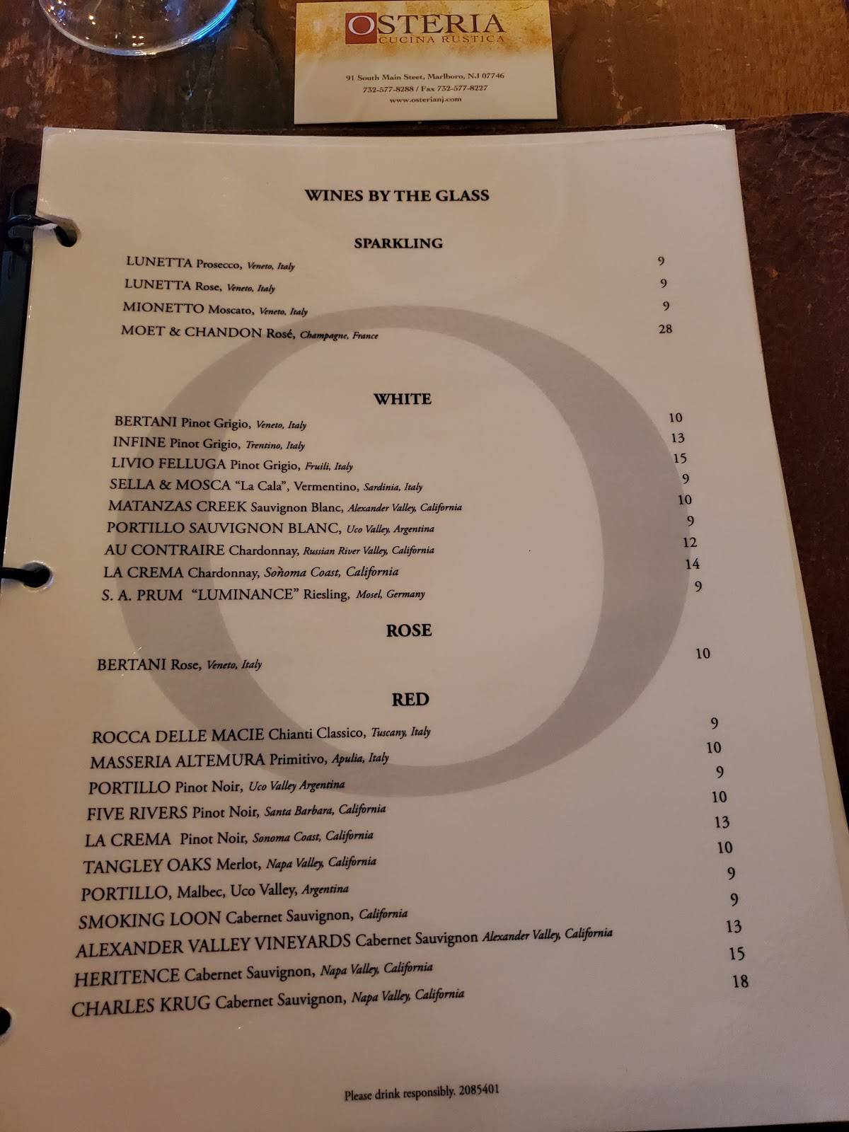 Menu at Osteria Cucina Rustica restaurant, Marlboro Township