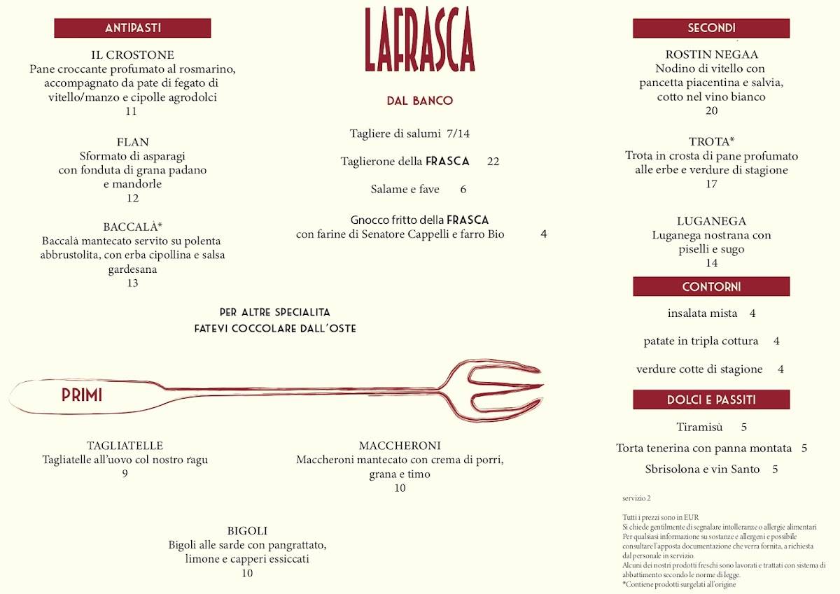 Speisekarte von Osteria La Frasca restaurant, Desenzano del Garda