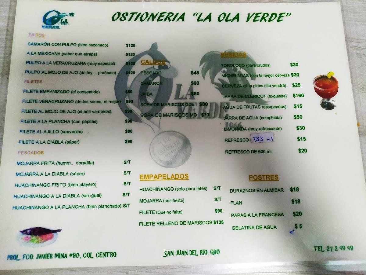 Menu at Ostionería La Ola Verde restaurant, San Juan del Río
