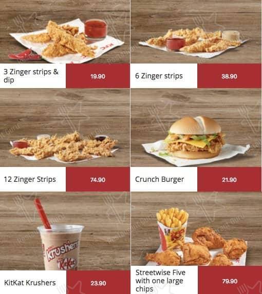 Menu at KFC Oudtshoorn restaurant, Oudtshoorn, 53 Voortrekker St