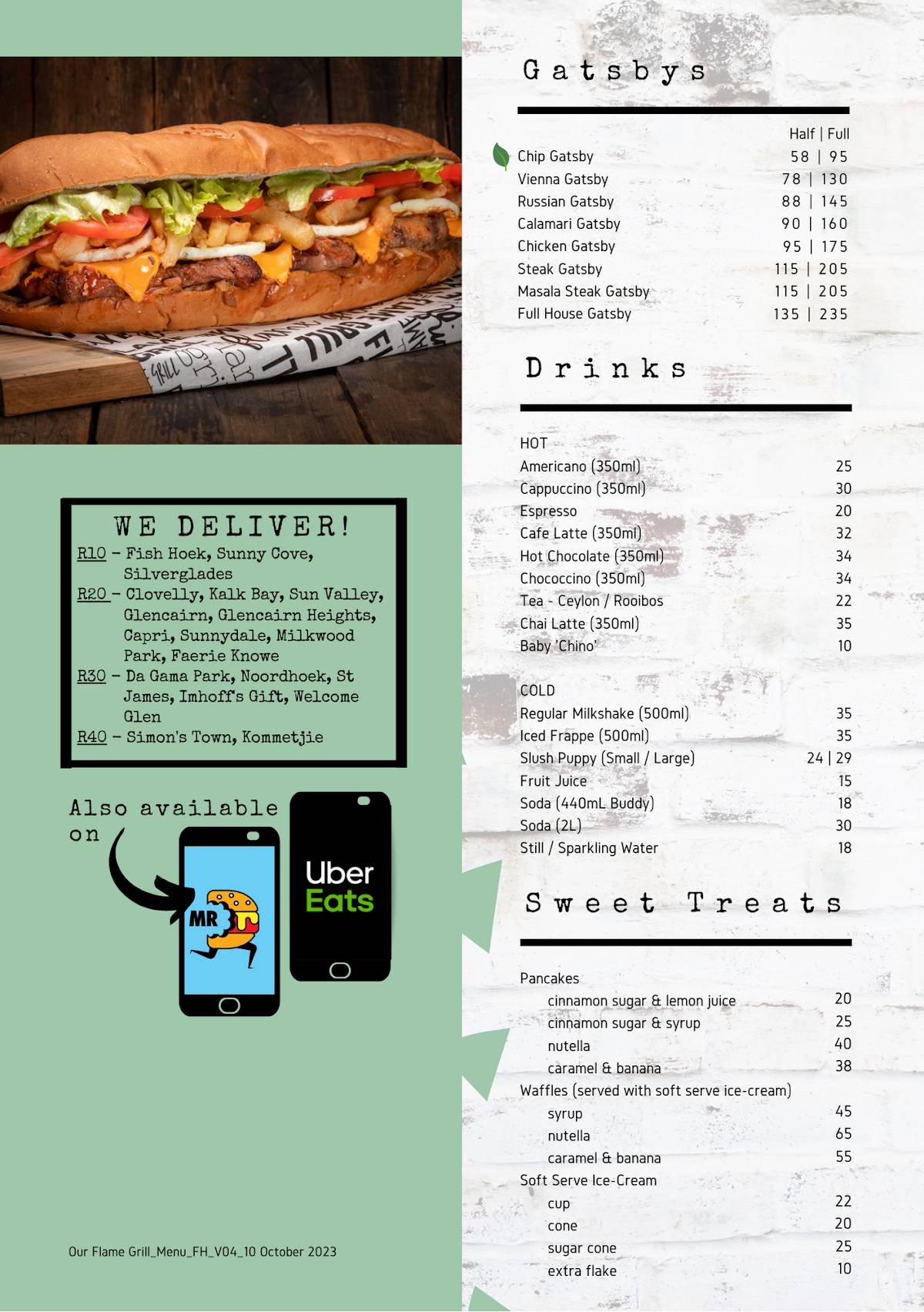 Menu at Our Flame Grill_Fish Hoek restaurant, Cape Town