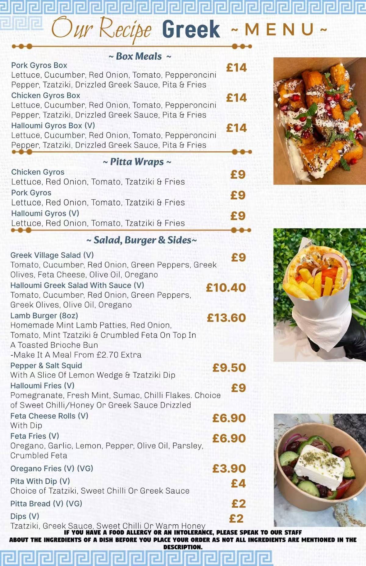 Menu at Our Recipe fast food, Hornsea