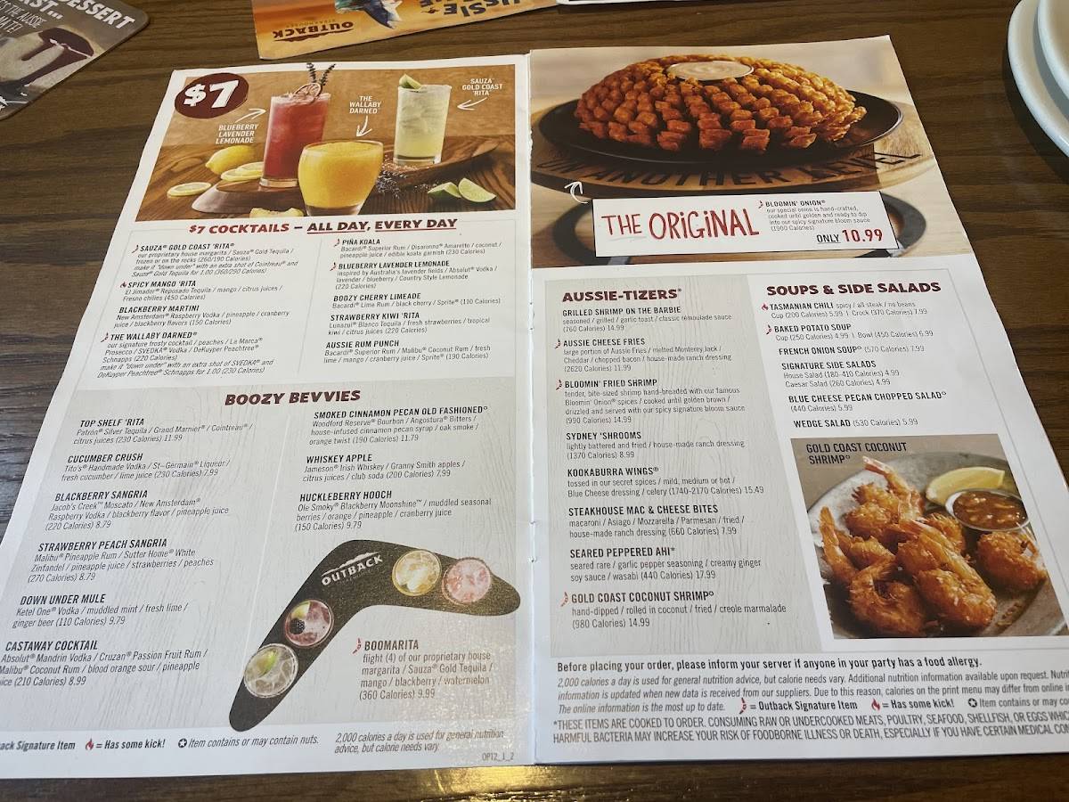 Menu at Outback Steakhouse, Trinity, State Rd 54