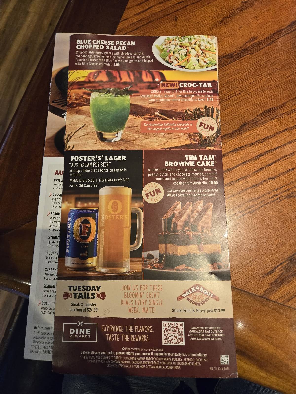 Menu at Outback Steakhouse, Tulsa, E 71st St