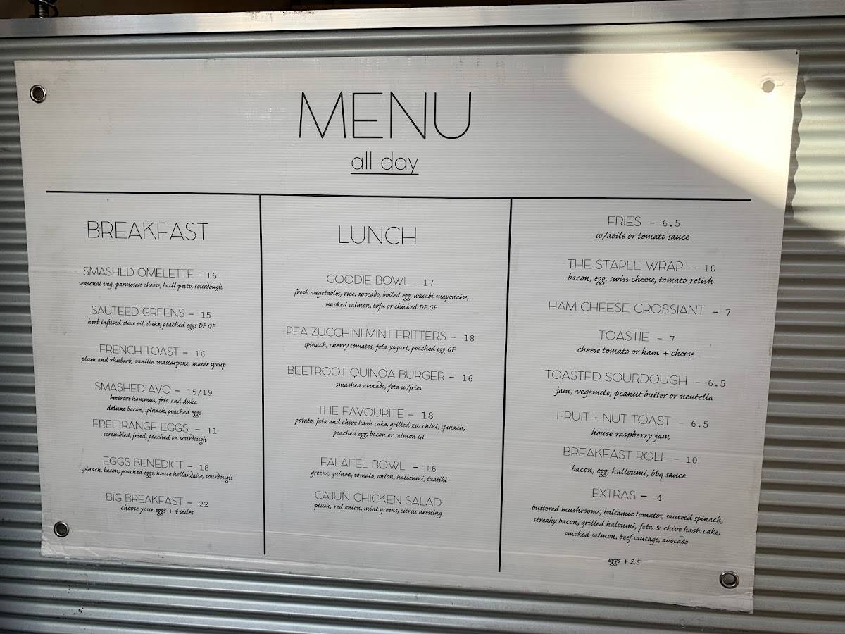 Menu at Outside In Cafe, Windsor, 110 Maygar St
