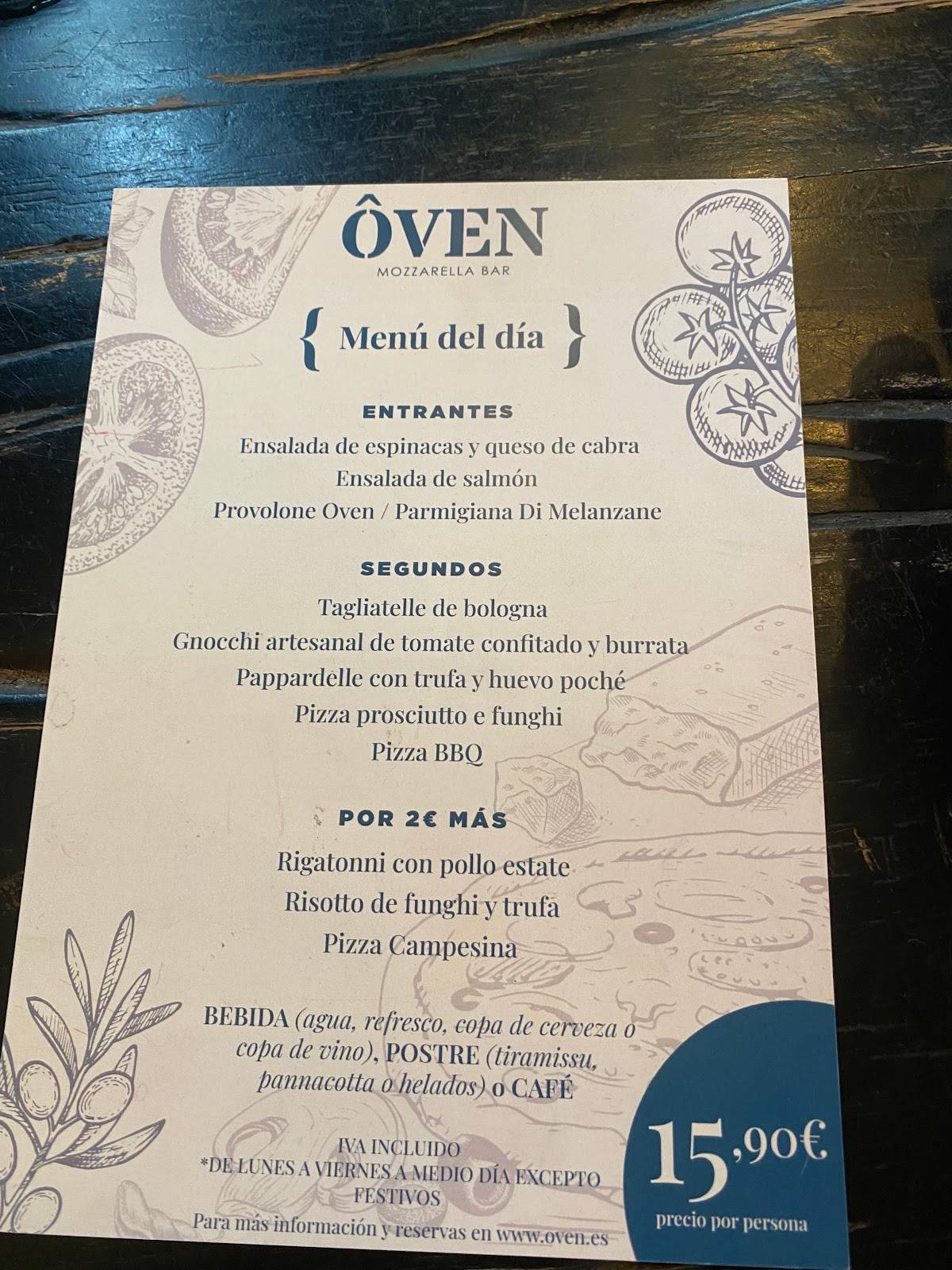 Menu at Oven Mozzarella Gran Vía Restaurante Italiano Madrid, Madrid ...