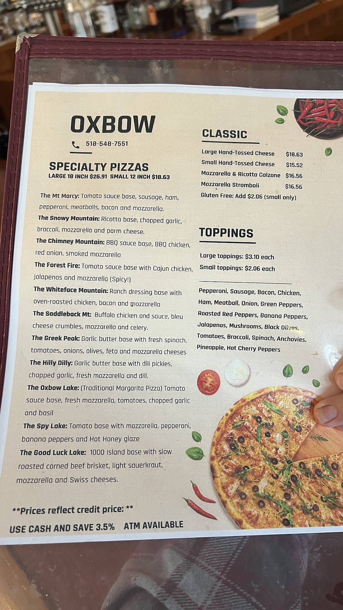 Menu at Oxbow Inn restaurant, Speculator, NY-8