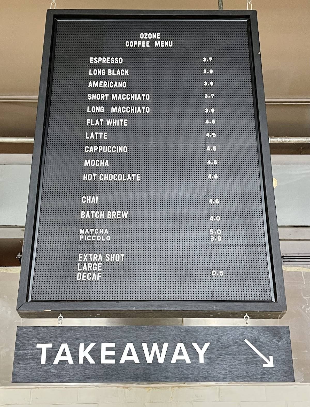 Menu at Ozone Coffee - Shoreditch cafe, London