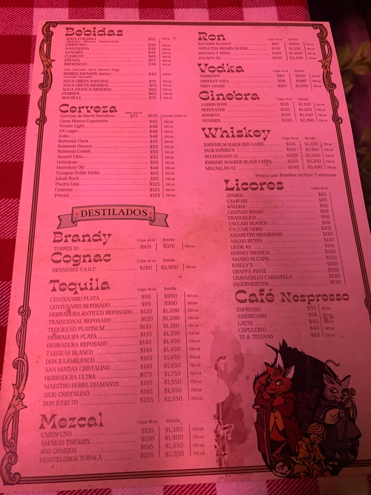 Carta del restaurante PINOCCHIO - Pedro Moreno, Guadalajara
