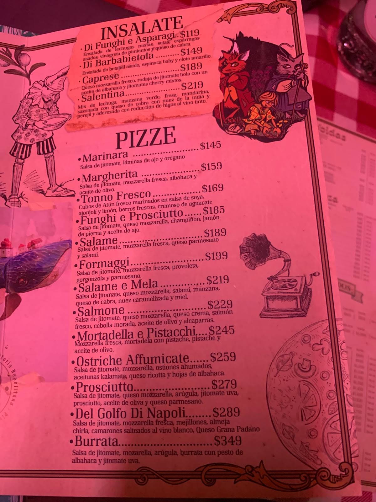 Carta del restaurante PINOCCHIO - Pedro Moreno, Guadalajara