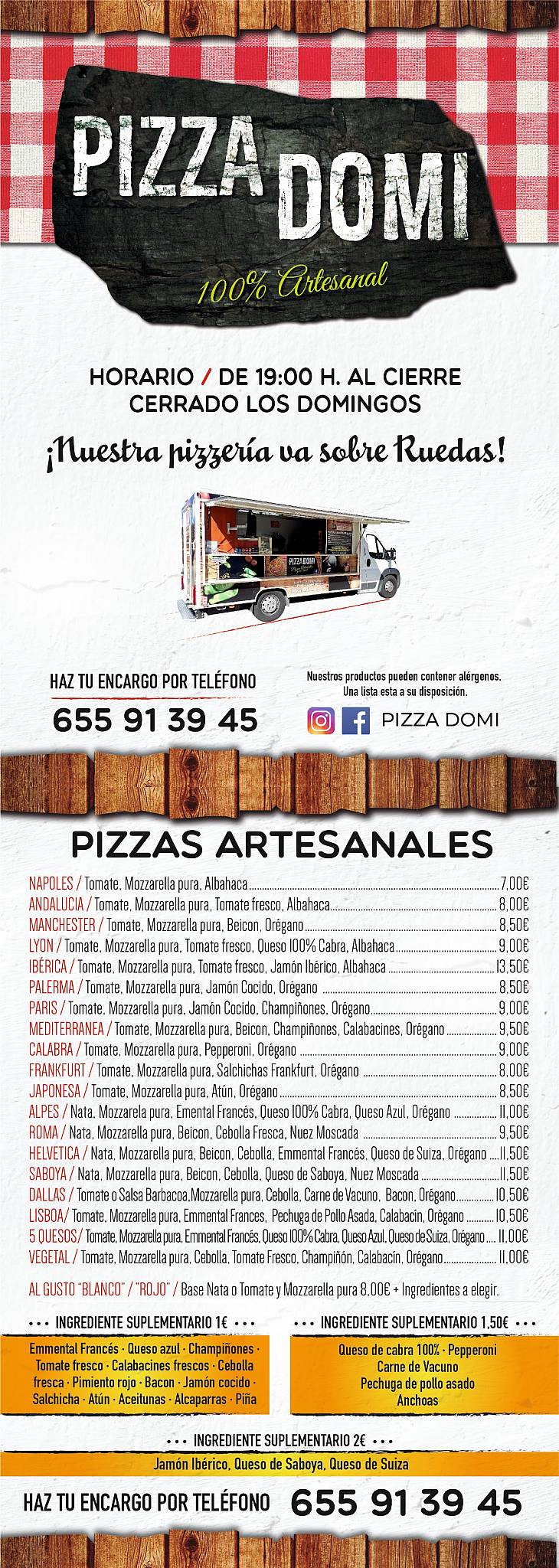 Carta de pizzería PIZZA DOMI, Jerez de la Frontera