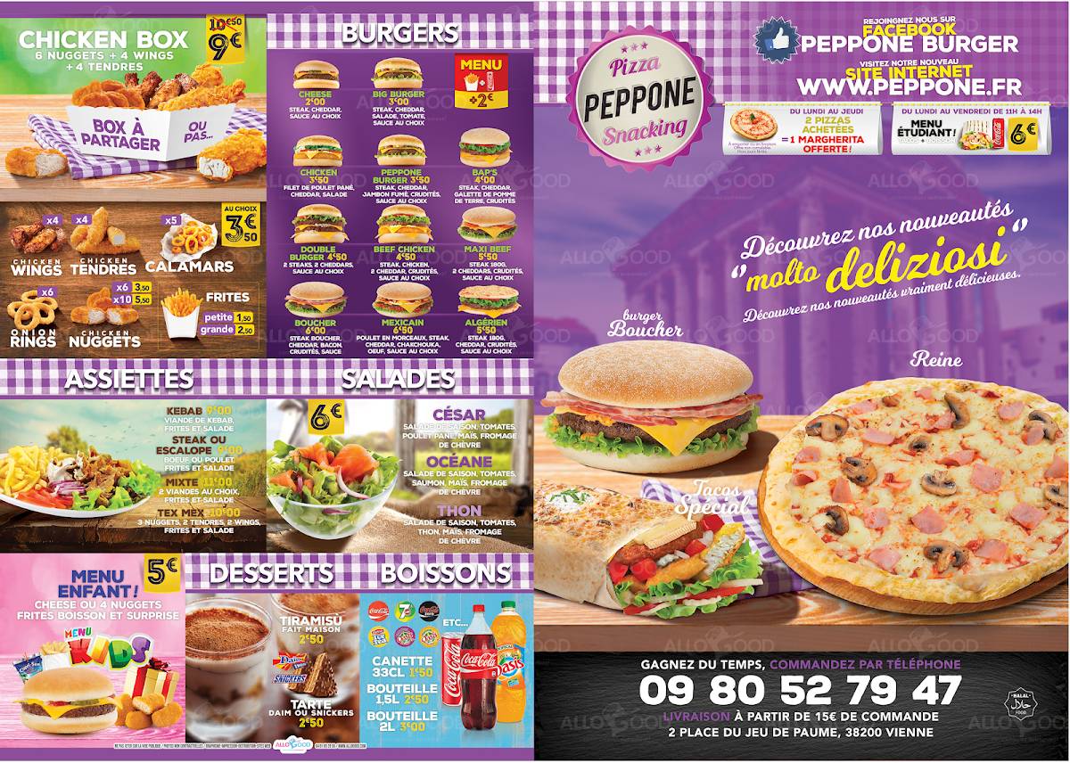Menu au PIZZA PEPPONE BURGER restaurant, Vienne
