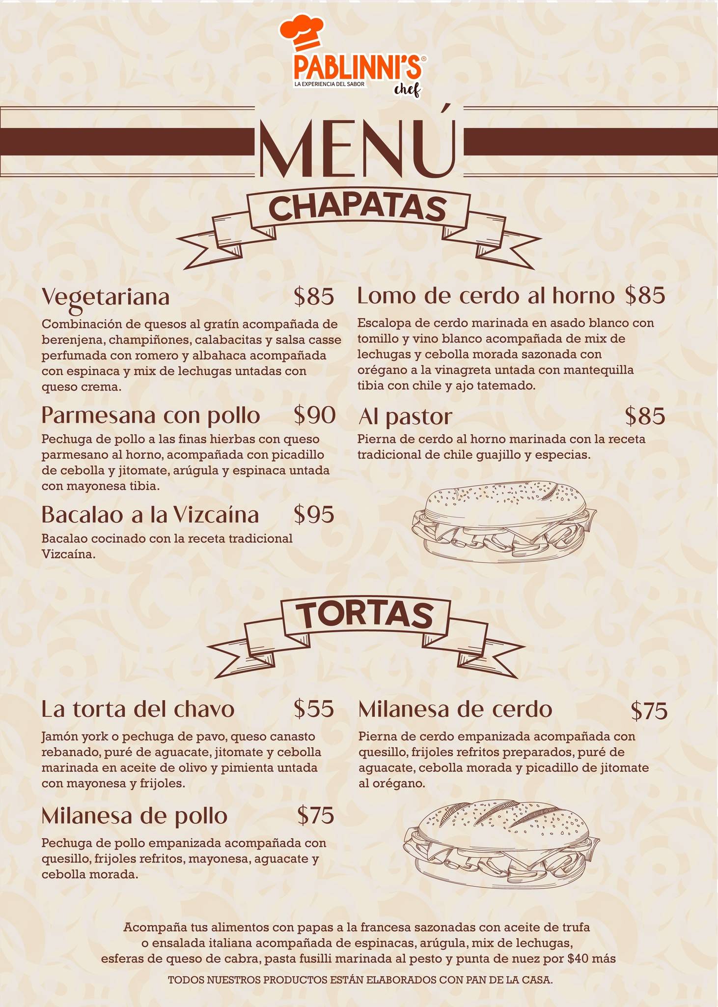 Carta de Pablinni's Chef "Restaurante", Ciudad de México