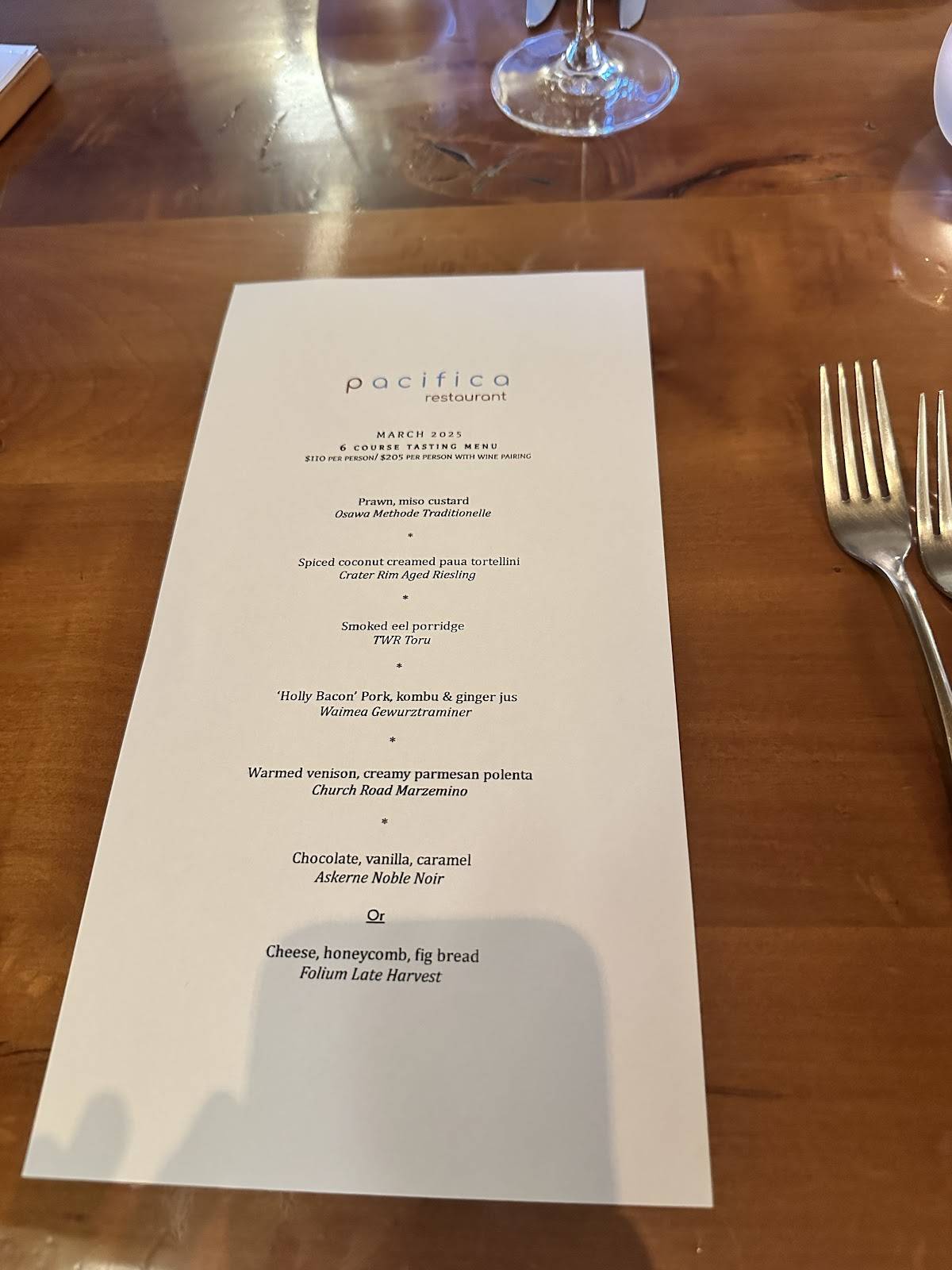 Menu at Pacifica Restaurant, Napier, 209 Marine Parade