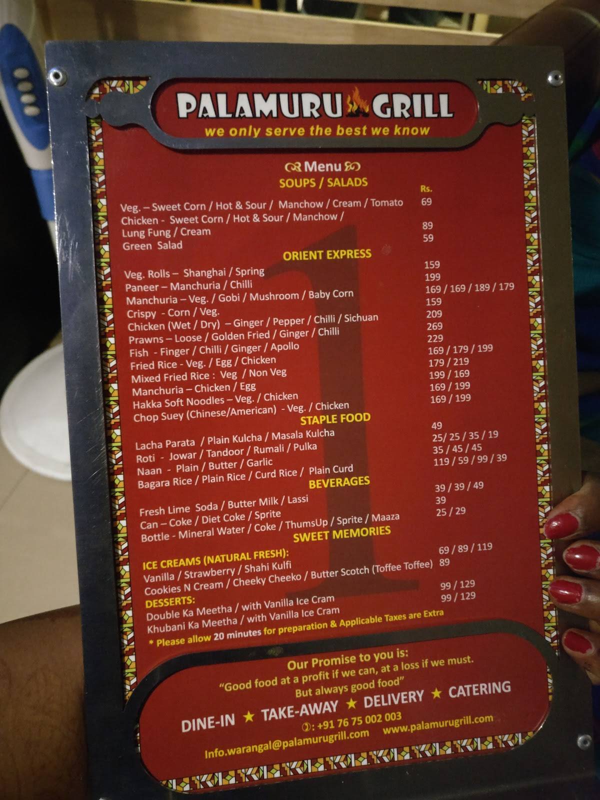 Menu at Palamuru Grill Restaurant, Hanamkonda