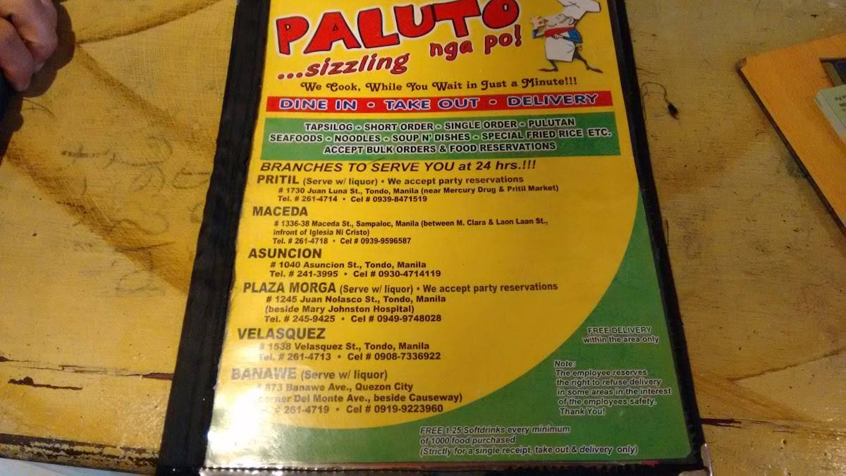 Menu at Paluto Sizzling Nga Po restaurant, Manila, Maceda St