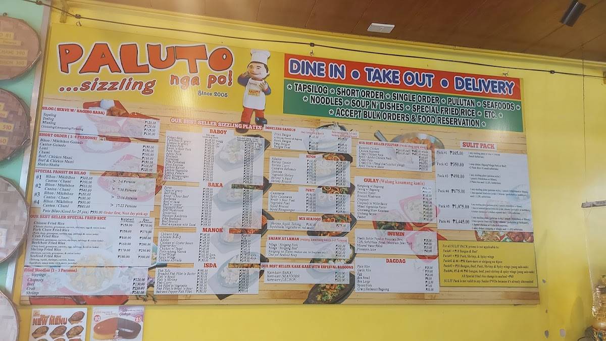 Menu at Paluto Sizzling Nga Po restaurant, Manila, Maceda St
